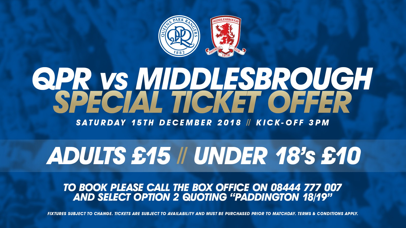 Special Offer – QPR vs Middlesbrough Football Tickets | PaddingtonNow